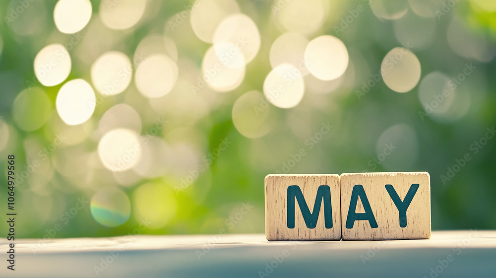 May typography written with wooden letter - new month concept ...
