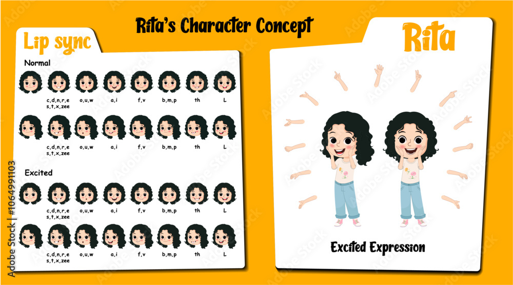 A cute girl cartoon character AKA Rita with exited face expressions and ... A cute girl cartoon character AKA Rita with exited face expressions and ...