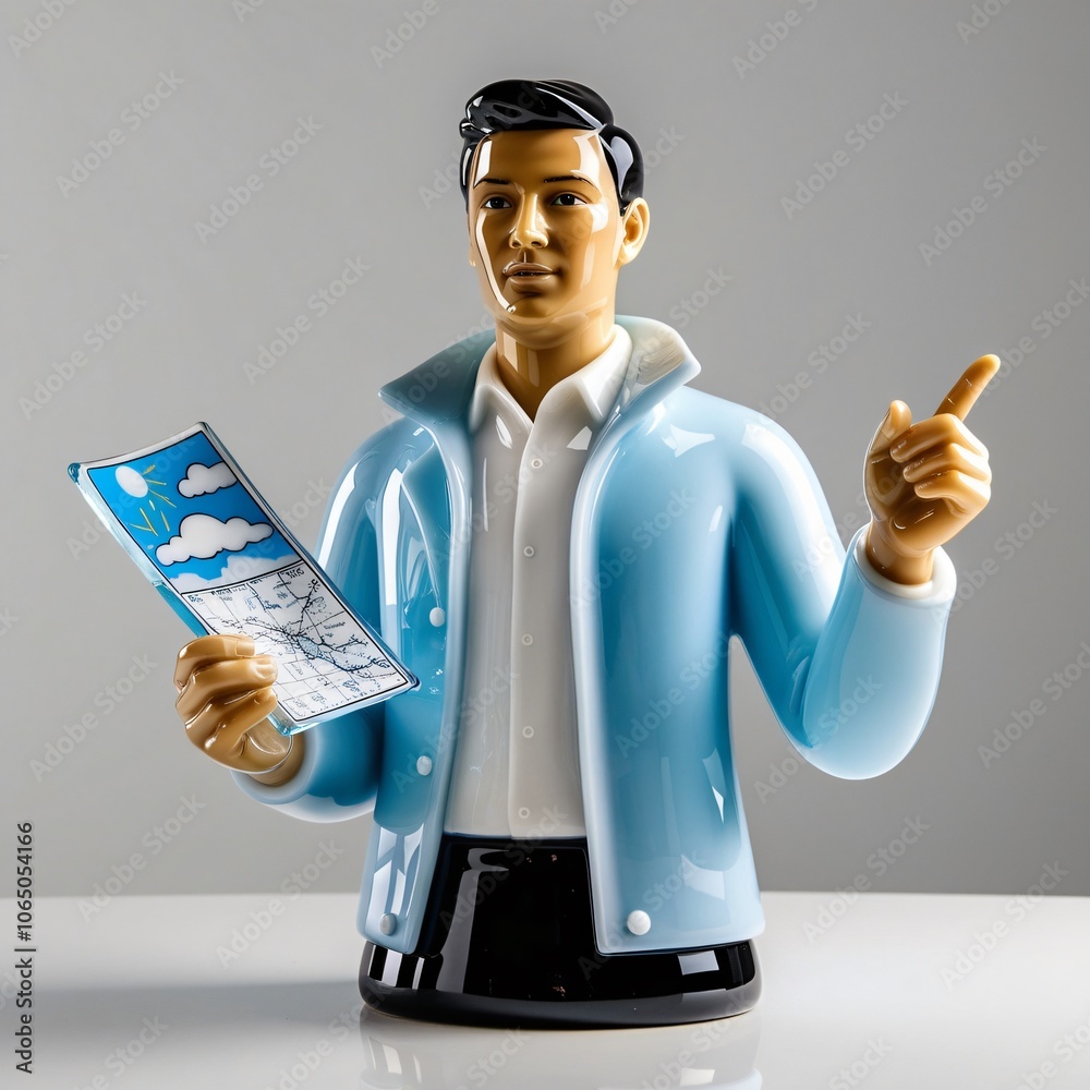 Elegant Glass Sculpture of Male Meteorologist Presenting Weather Map ...