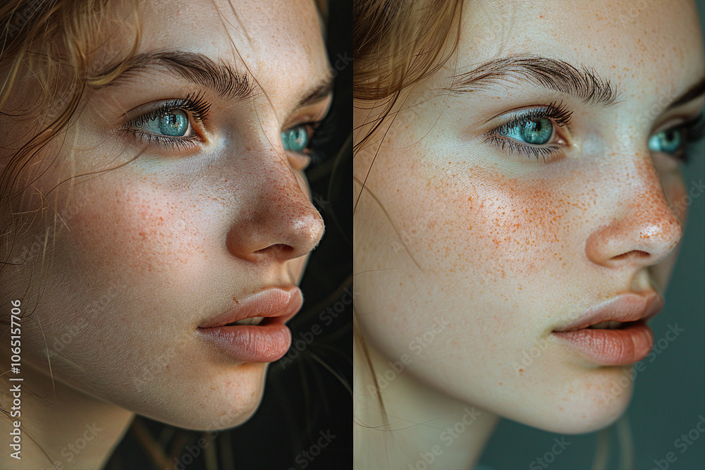 AI generated comparison of two similar face shapes light caucasian skin ...