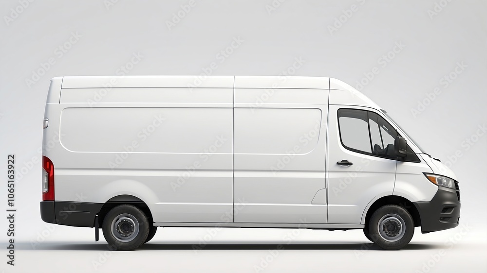 Clean blank white delivery van isolated on empty background, side view ...