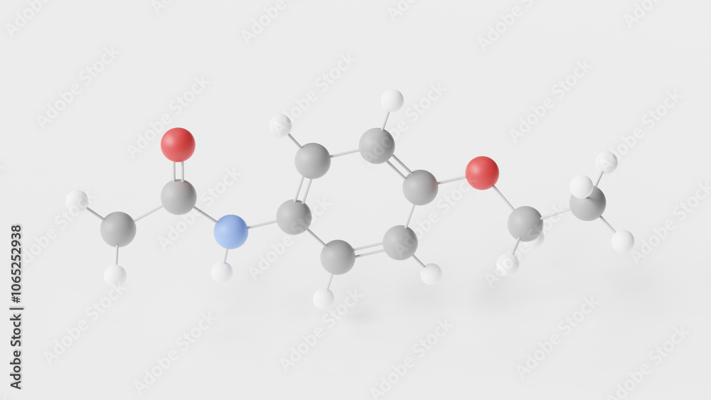 phenacetin molecule 3d, molecular structure, ball and stick model ...