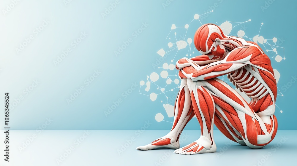 Illustration of a human anatomy model showcasing muscles and skeletal ...