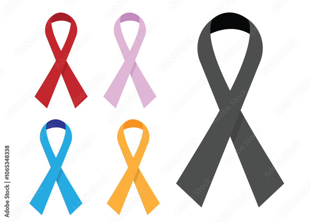 Awareness Ribbons Different Colors Flat Style Set. Signs and symbols ...