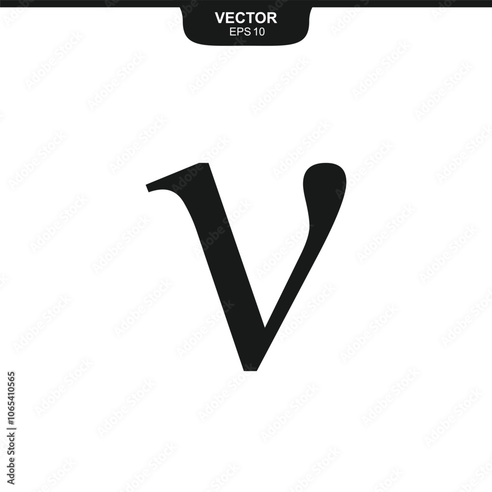 Nu lowercase symbol, third letter of the Greek alphabet, value of three ...