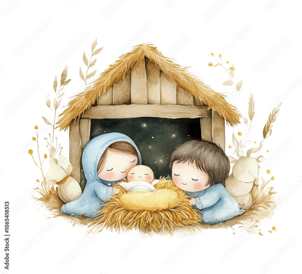 Holy family with baby Jesus nativity scene with mary, joseph in a ...
