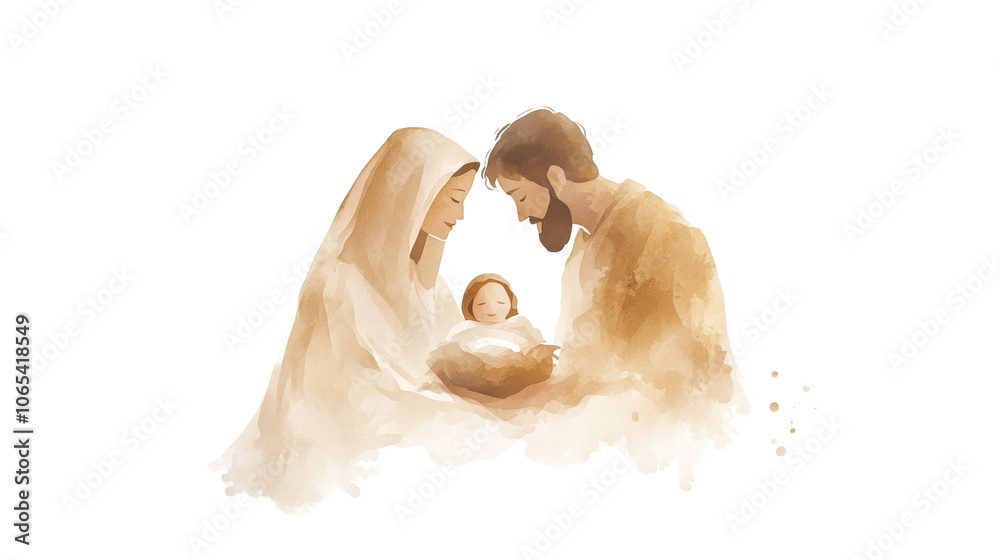 Holy family with baby Jesus nativity scene with mary, joseph in a ...