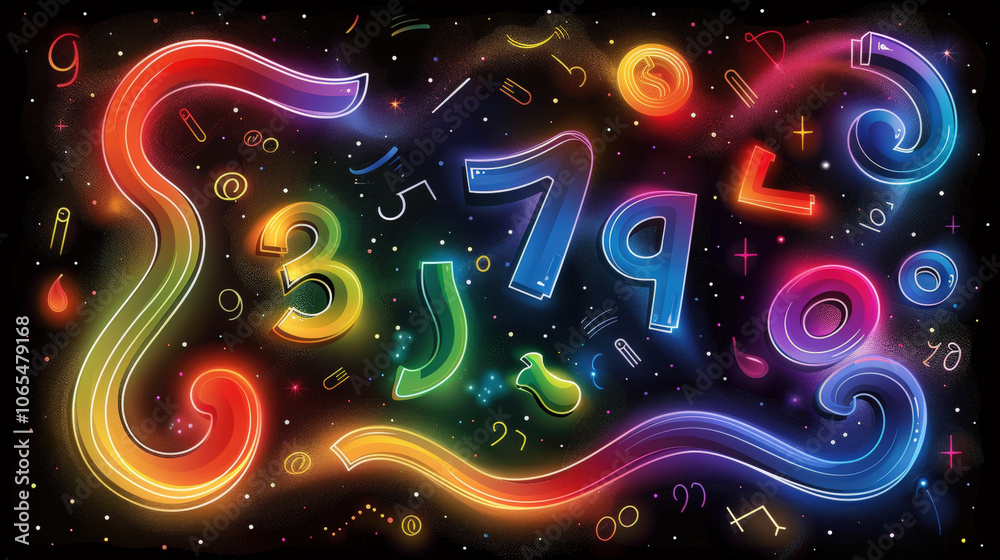 Colorful floating numbers create vibrant and dynamic background ...