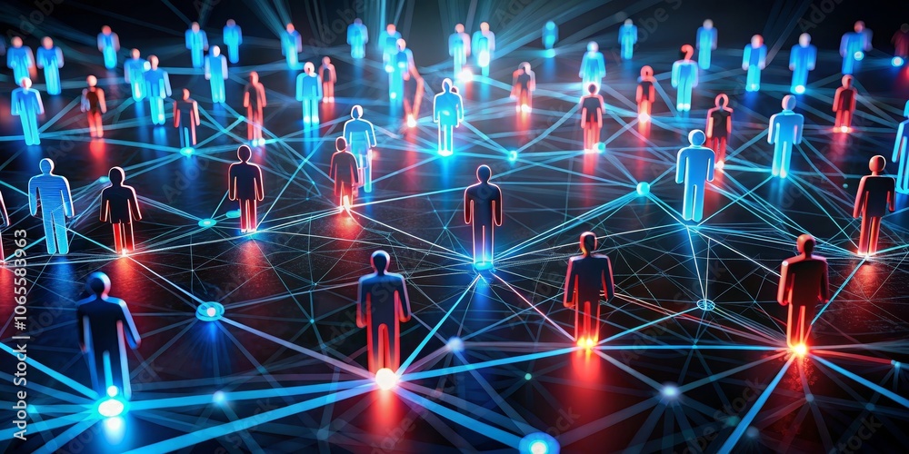 Interconnected Individuals in a Digital Network A 3D Rendered ...