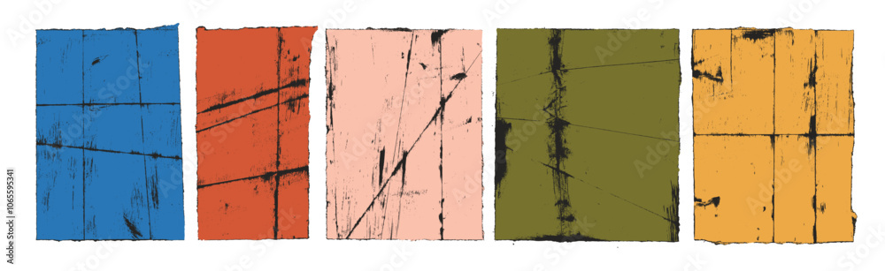 Colorful grunge folded paper pages overlay collection with brush ...