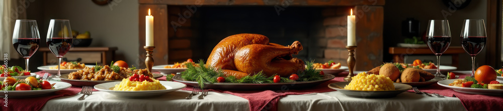 Christmas or thanksgiving feast, rustic table spread, ultra-high ...