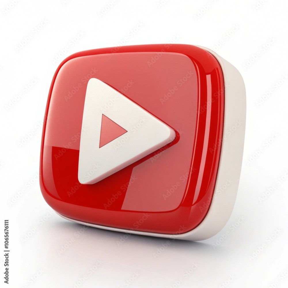 shiny youtube logo social media icon red glossy white play button icon ...