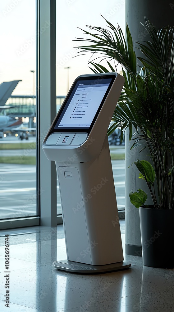 Airline check-in kiosk with touchscreen display Self-service kiosk in ...