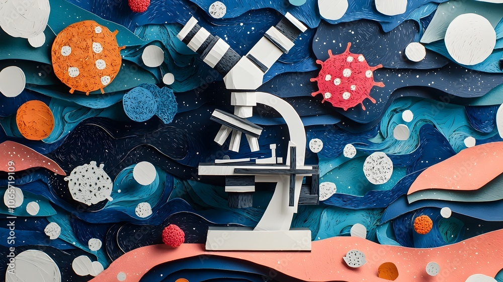 Ilustración de Stock Layered paper cut style of a microscope with a ...