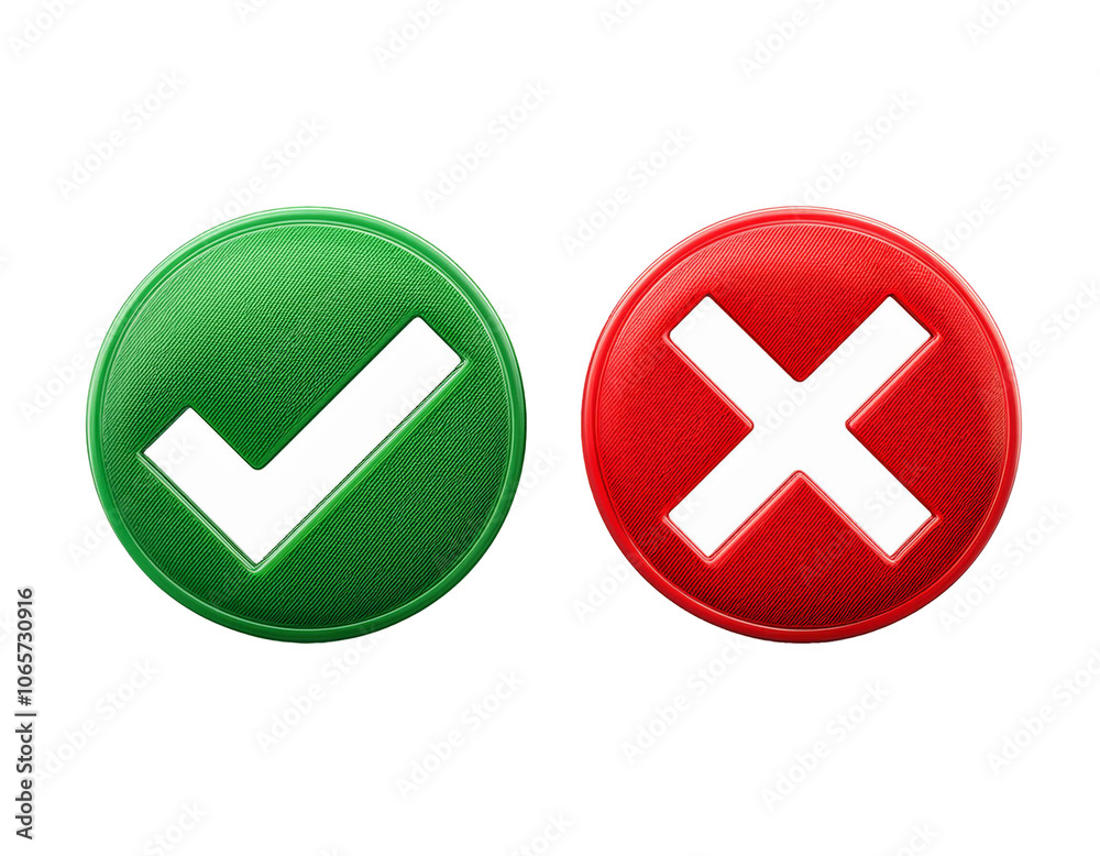 Green check mark and red x isolated on white background, cutout Stock ...