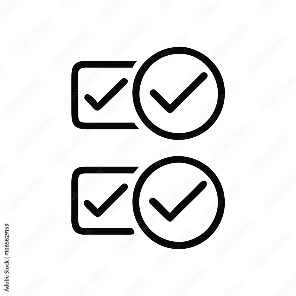 Image vectorielle Stock Double Check Mark Icons in Boxes Outline, Black outline icon of two ...