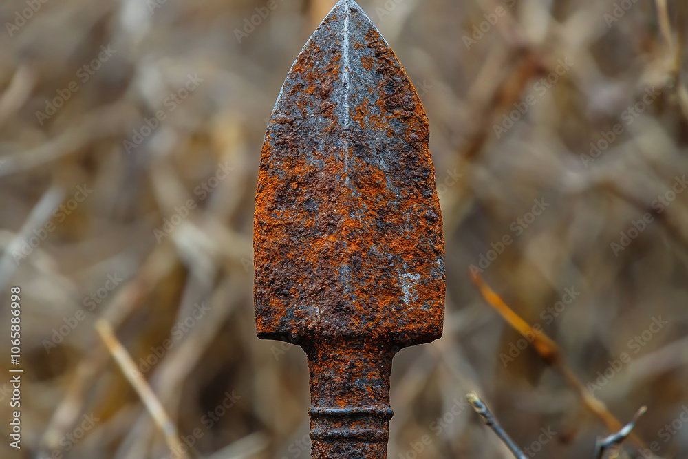 Viking spearhead with rust and ancient markings. Stock Photo | Adobe Stock