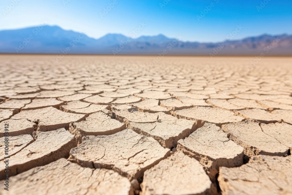 Desolate Beauty of Cracked Earth Under a Vast Arid Sky in an Expansive ...