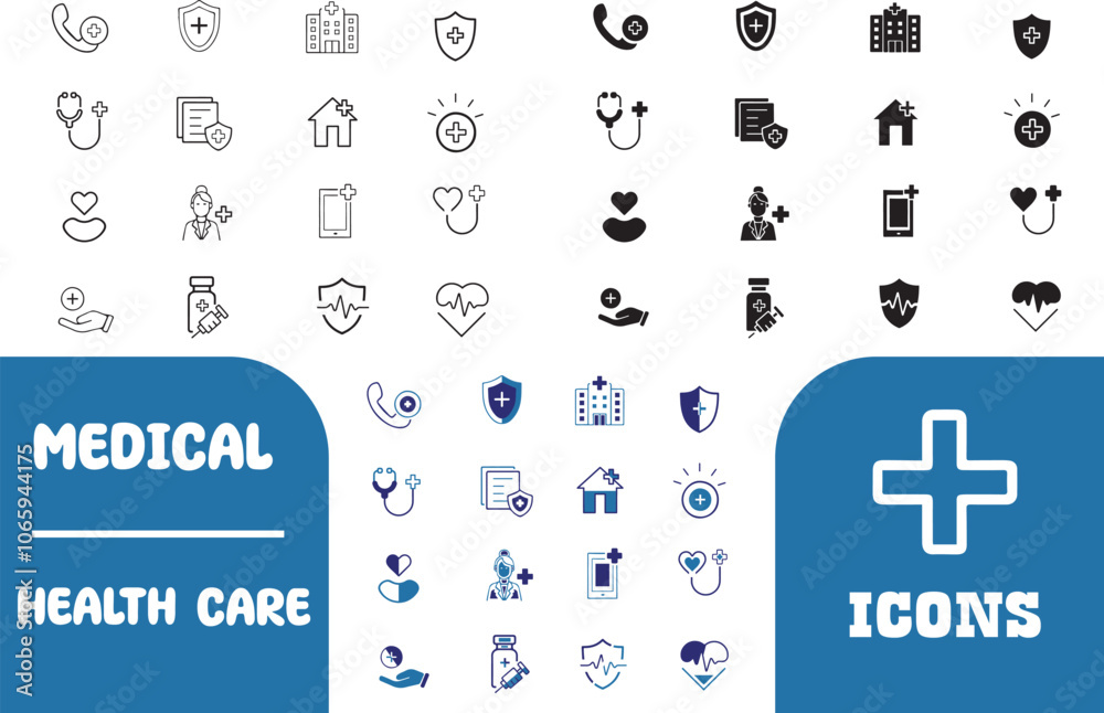 Hospital medical health treatment icon set. Vector illustration of ...