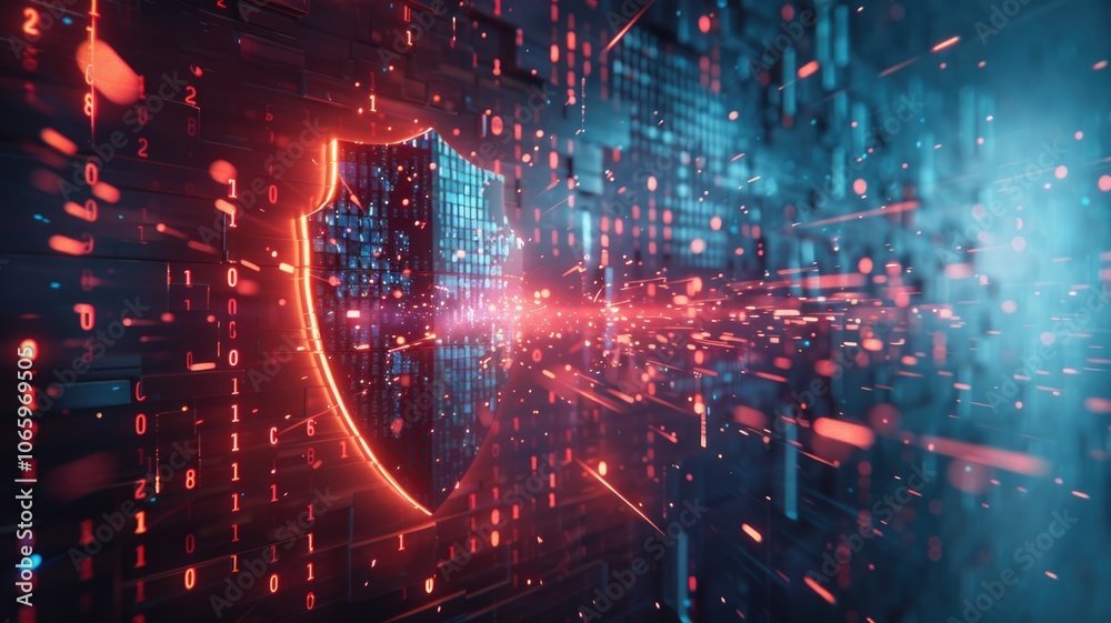 Cybersecurity and data protection concept with digital shield in ...