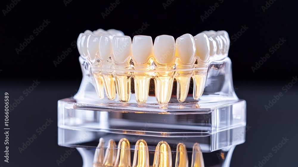 Clinical-style display monitor with detailed tooth structure, enamel ...