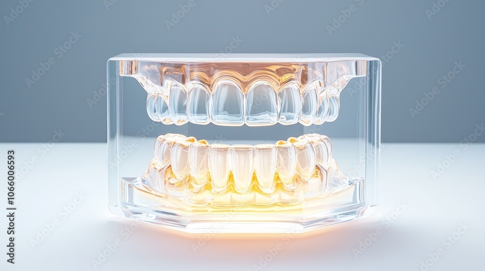 Clinical-style display monitor with detailed tooth structure, enamel ...