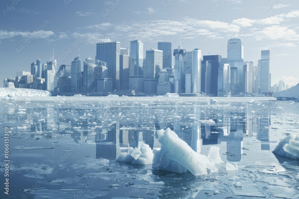 Melting Ice Threatens Coastal Cities. Illustrates the rising sea levels ...