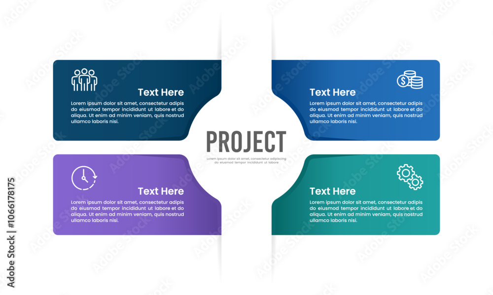 Business project information. Infographic part with 4 steps or options ...