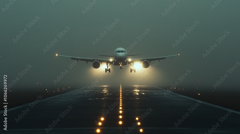 58.A front-facing view of an A321 plane breaking through thick fog as ...