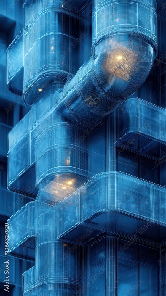 3d blueprint illustration of an architectural ventilation system design ...