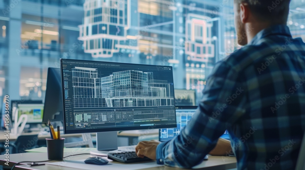 A team using BIM software to analyze the energy efficiency and ...