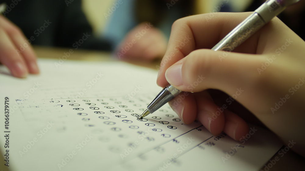 A student is taking an entrance exam, possibly the SAT, using an OMR ...