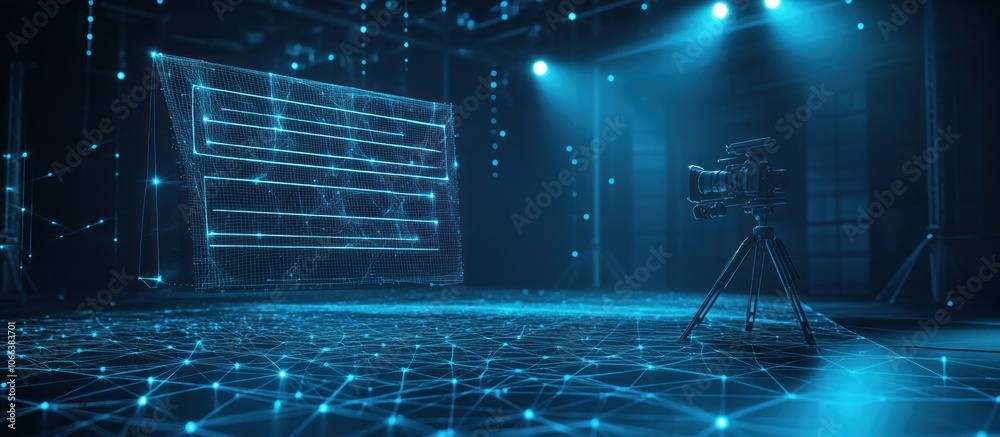 Film production low poly wireframe banner template. 3D clapperboard ...