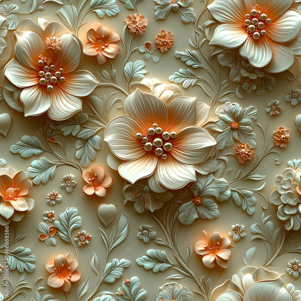 Intricate 3D floral design with pearlescent details and a delicate ...