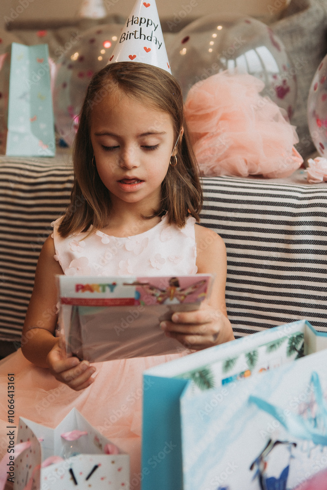 little girl with down syndrome celebrates her birthday at home Stock ...