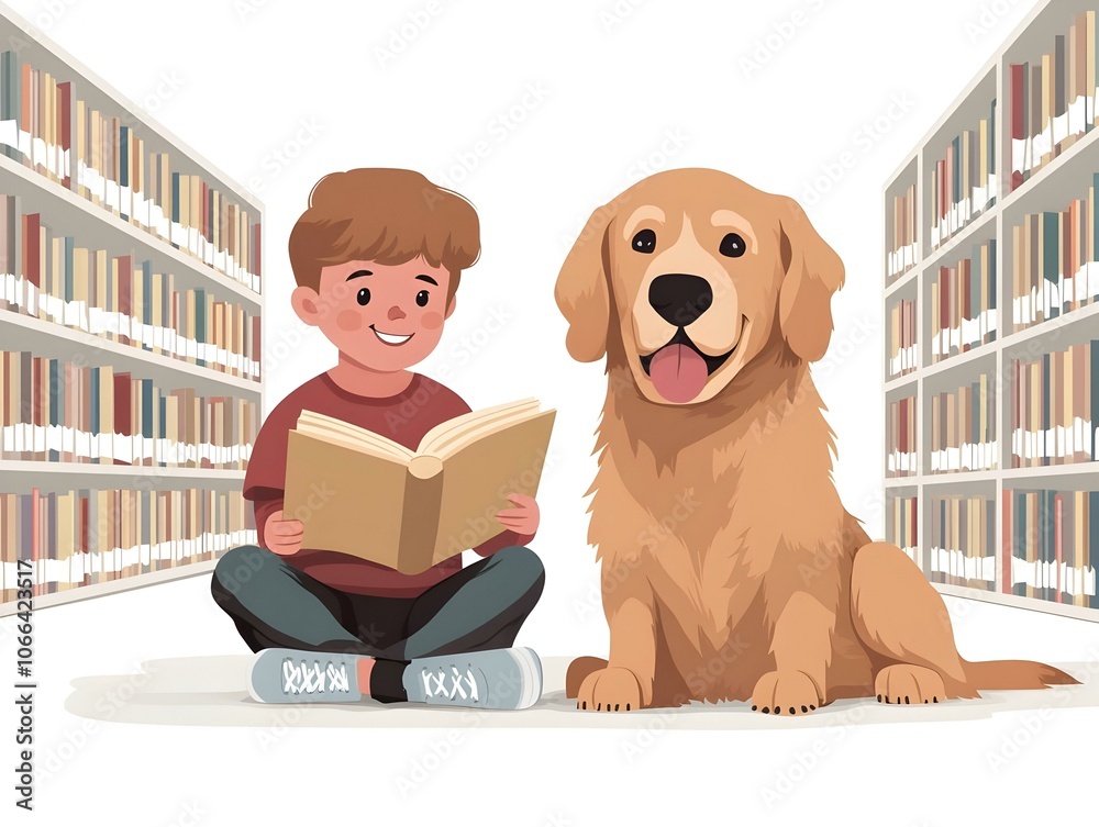 Стоковая иллюстрация «Flat vector illustration of child reading to ...