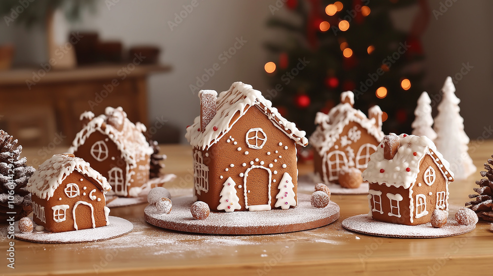Christmas gingerbread houses on the table. Space for text Stock Photo ...