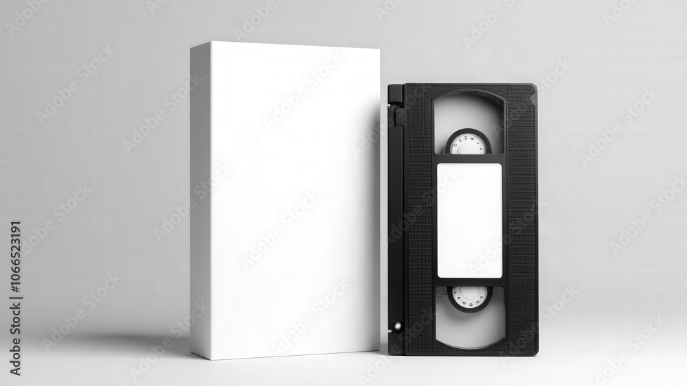 Realistic VHS tape mockup with blank label and case, showcasing retro ...