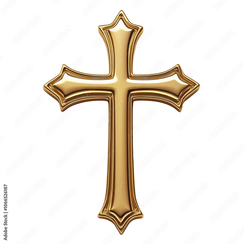 Glossy gold cross symbol with beveled edges, isolated on transparent ...