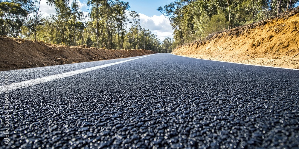 A fresh white marking appears on the surface of the recently laid ...