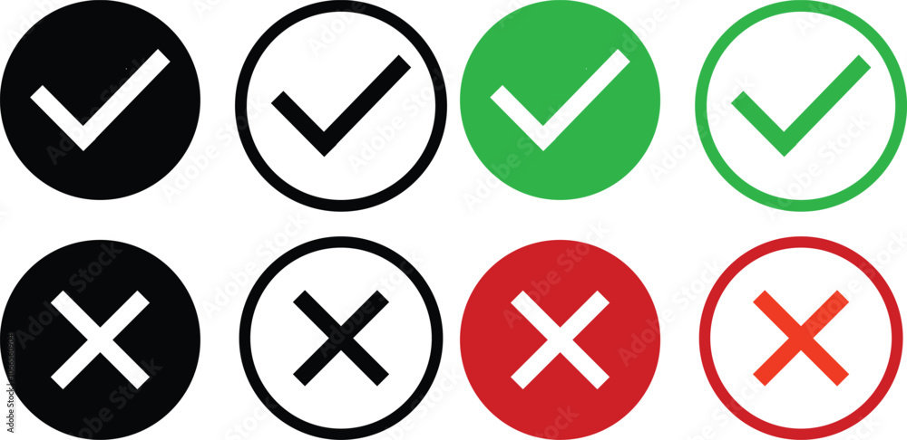 check mark icon set. right and wrong buttons. Check marks vector icons. checklist signs. Stock ...