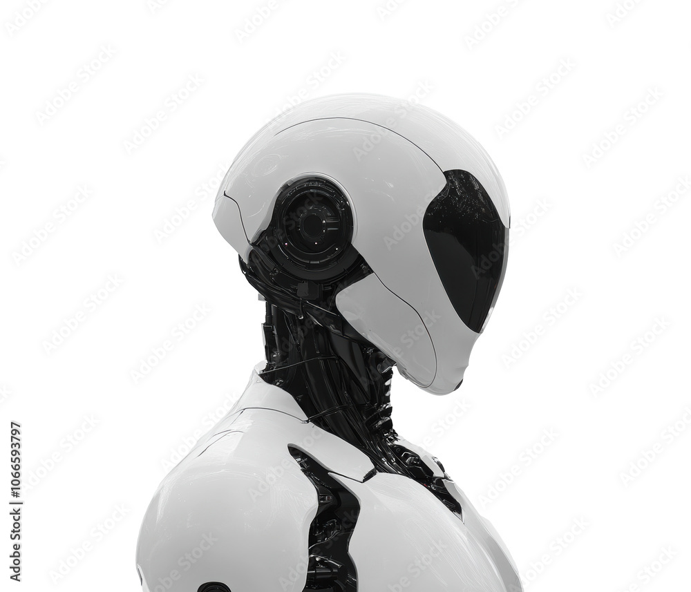 Side view of futuristic humanoid robot with sleek design, isolated on ...