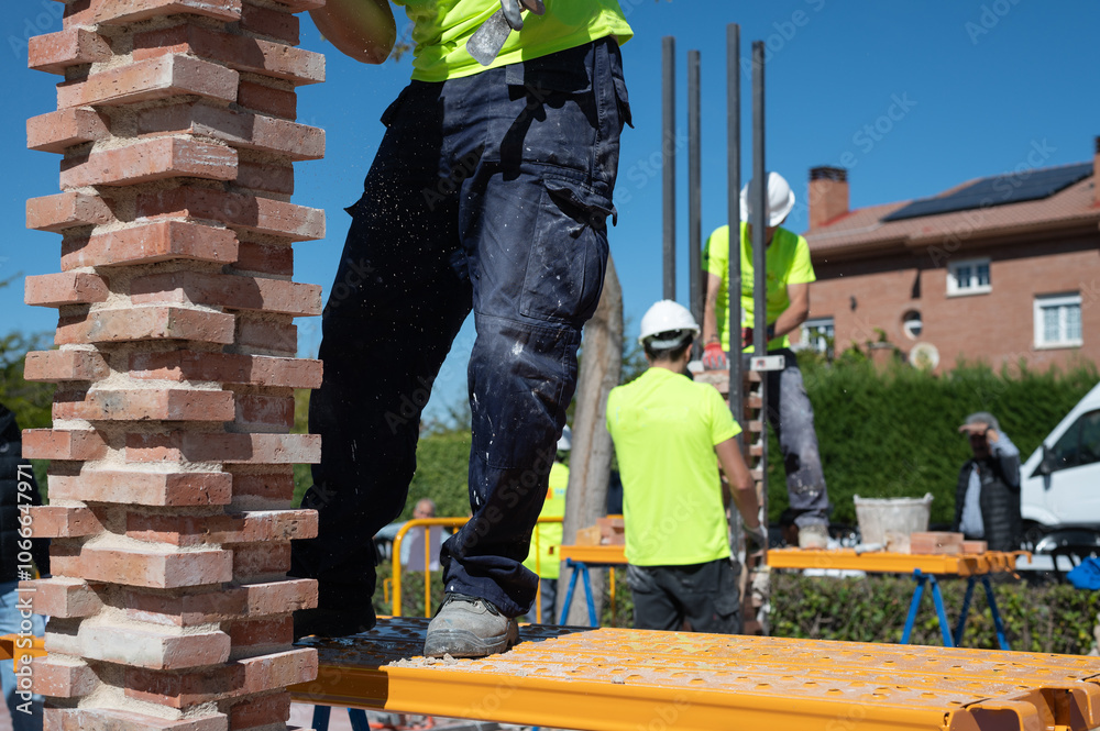 Foto de Stock Albañil trabajando en una obra de construcción de ...
