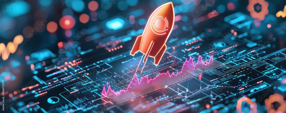 Rocket launching with a soaring economic boost exploring rising graph ...