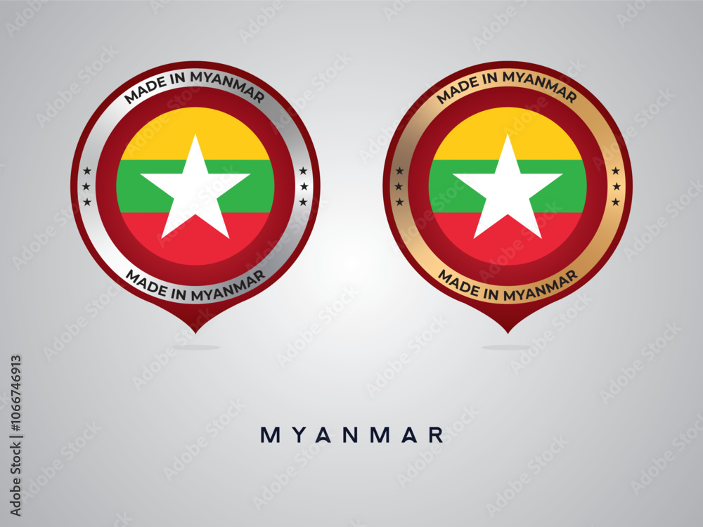 Made in Myanmar. labels, stickers, pointer, badge and symbol of Myanmar ...