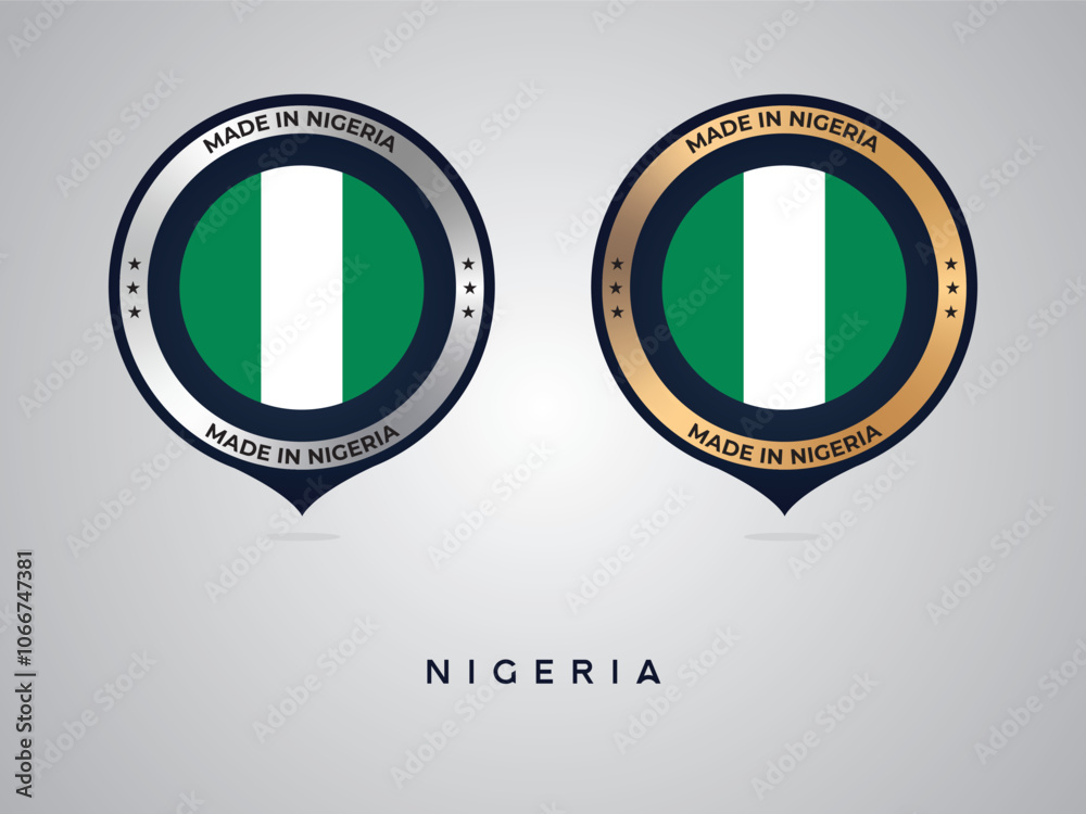 Made in Nigeria. labels, stickers, pointer, badge and symbol of Nigeria ...