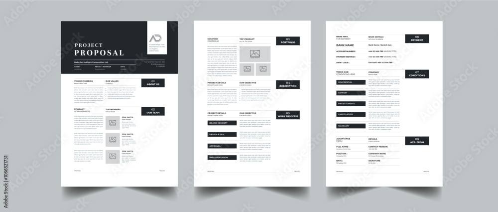 Simple Proposal, Project proposal and Project Plan layout design with 3 ...