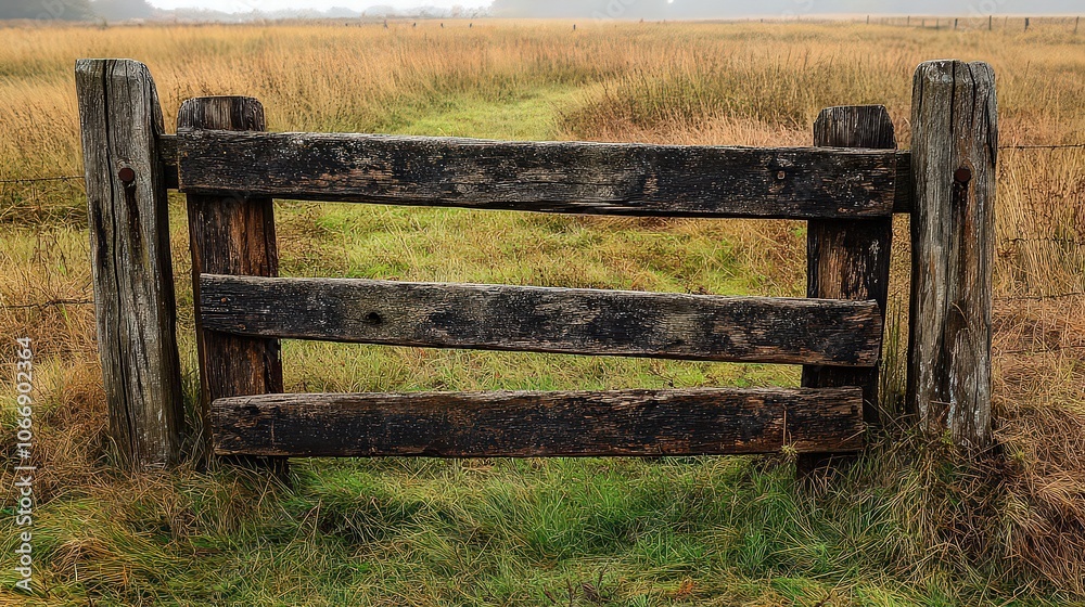 Rural wooden fence with missing post, causing one section to slump ...