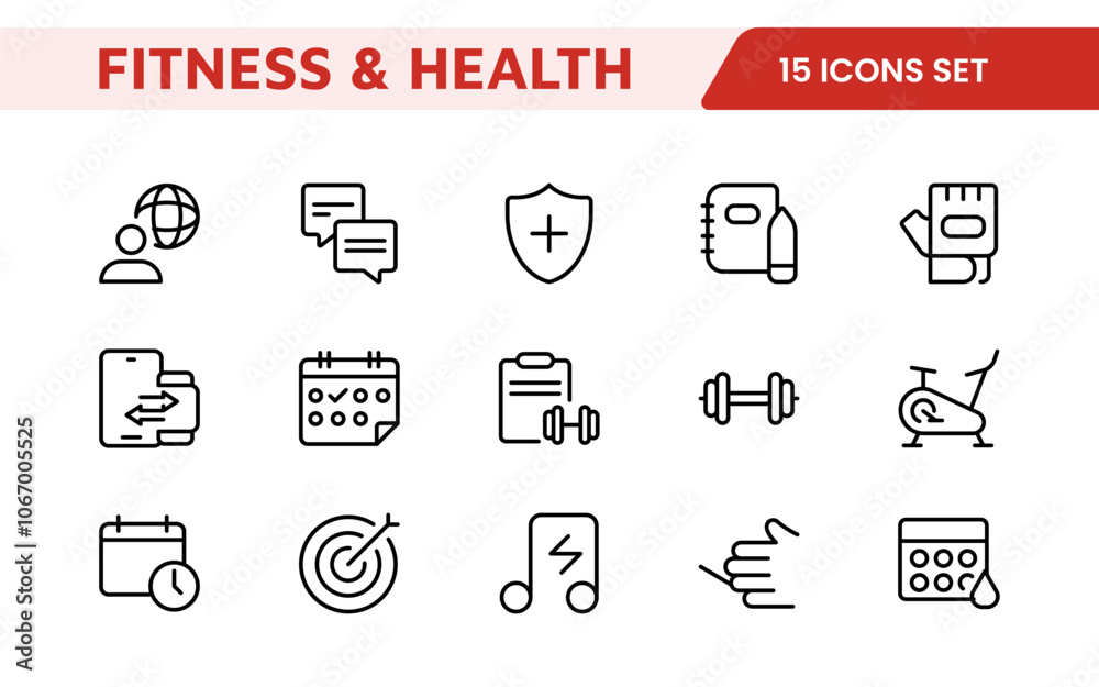 Health Tracking Icon Set. Clean and modern icons for fitness, wellness ...