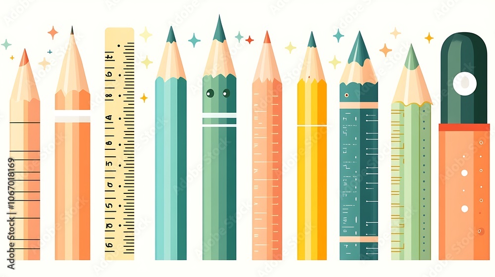 An animated vector design showcasing various school supplies such as ...